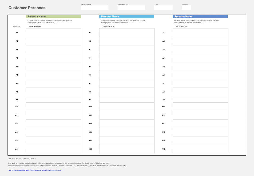 Customer Personas Canvas Template in Excel (XLS) - Neos Chronos